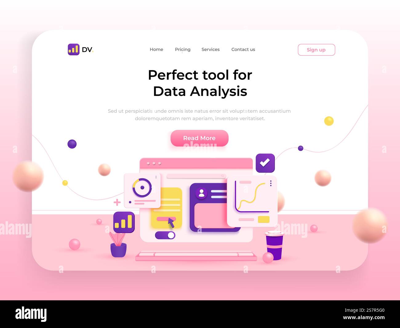 Landing page template of Data Analysis tool. Online marketing, financial report chart, data ...