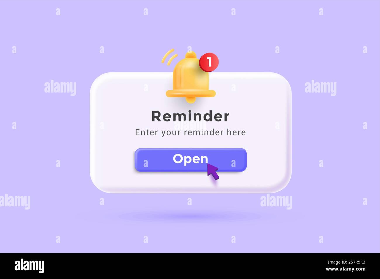 Reminder 3D Illustration, Notifications page with floating elements ...