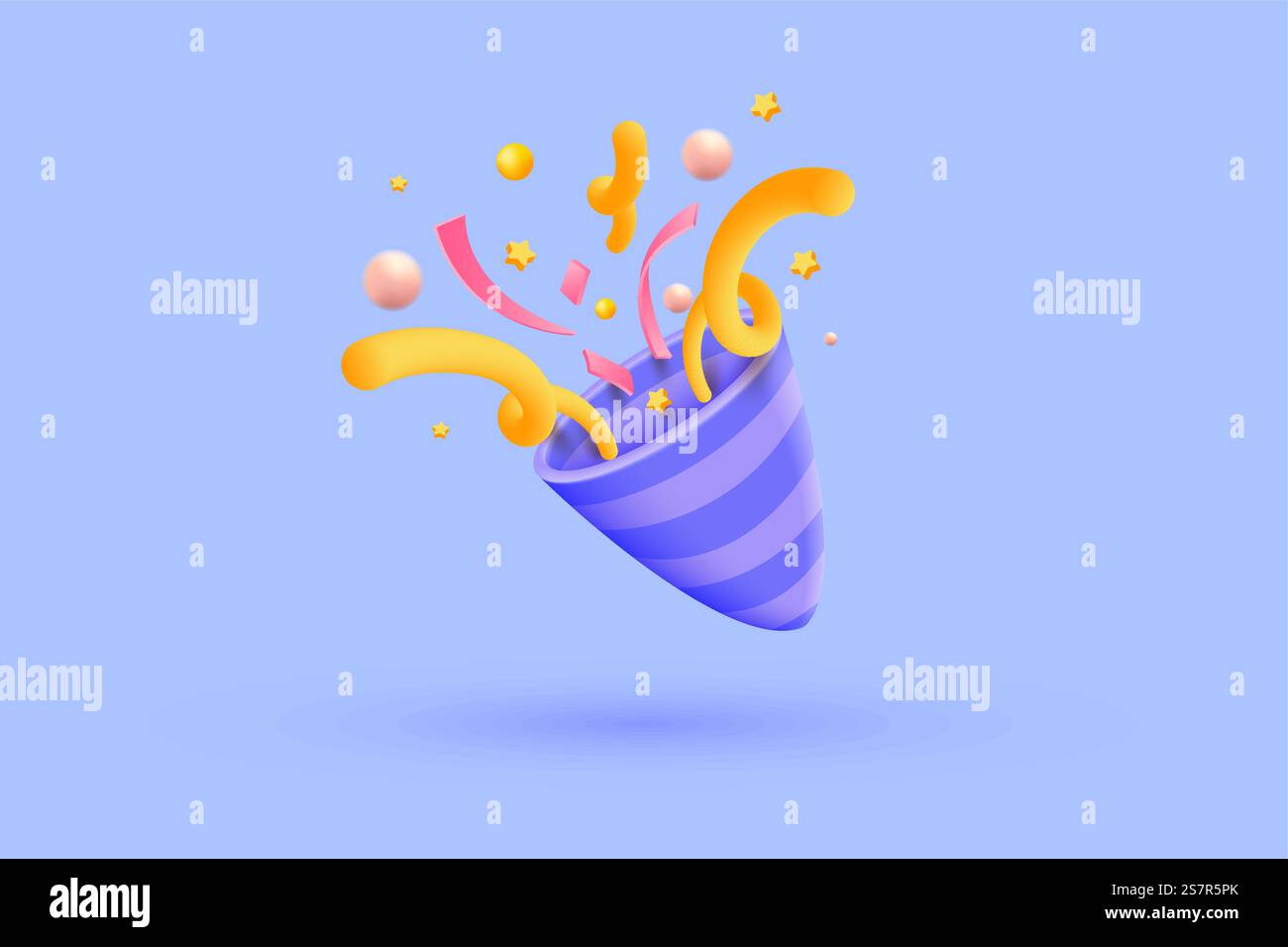 3d party poppers icon with flying confetti and stars. Firecracker 3d ...