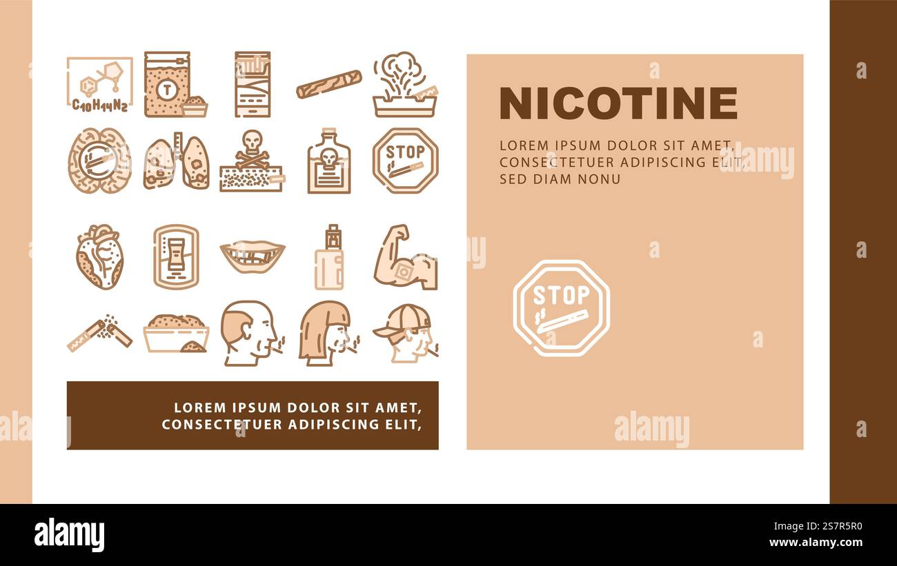 nicotine tobacco unhealthy landing web page vector. health product ...