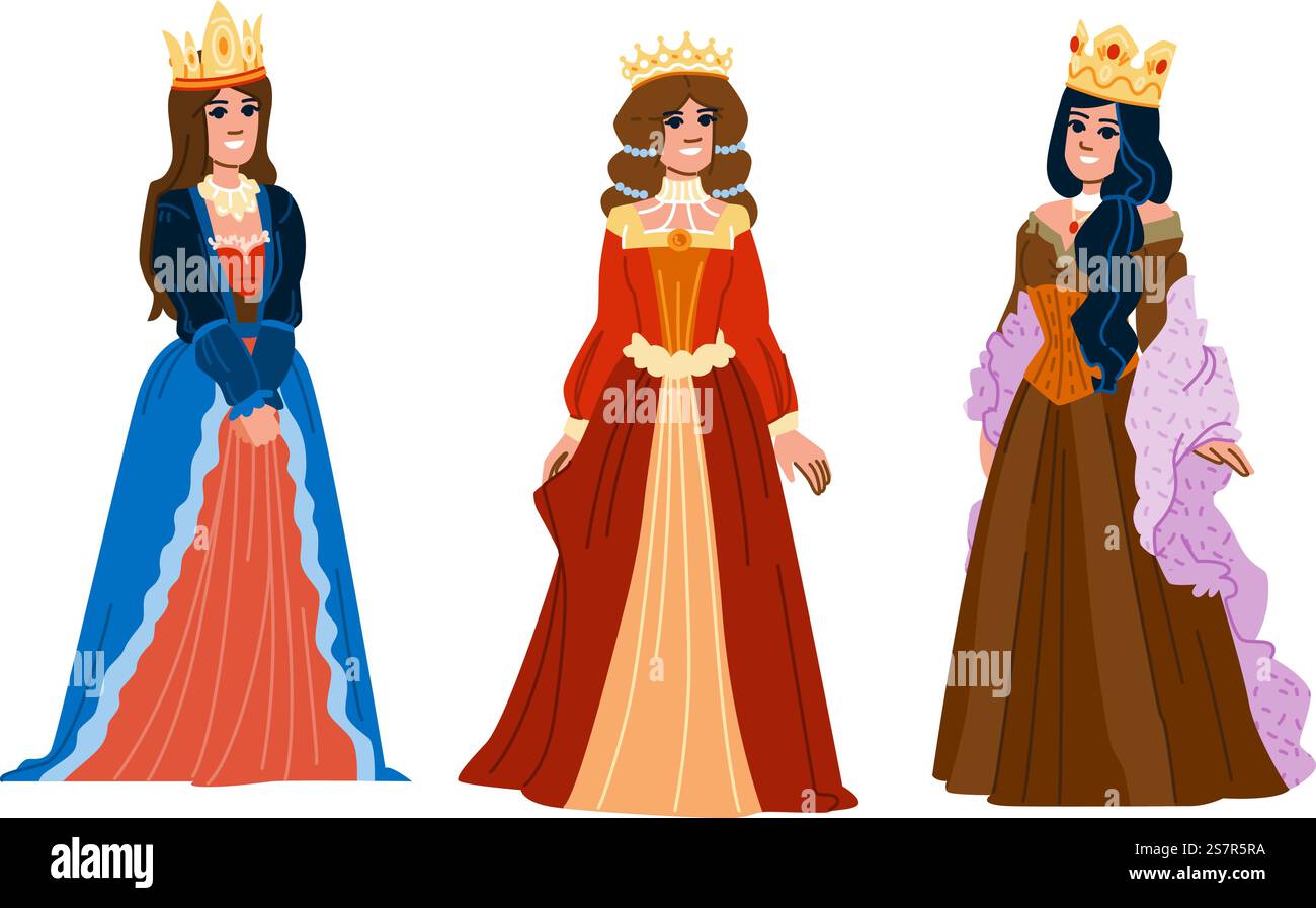 woman medieval queen vector. old fantasy, princess gold, white jewelry ...