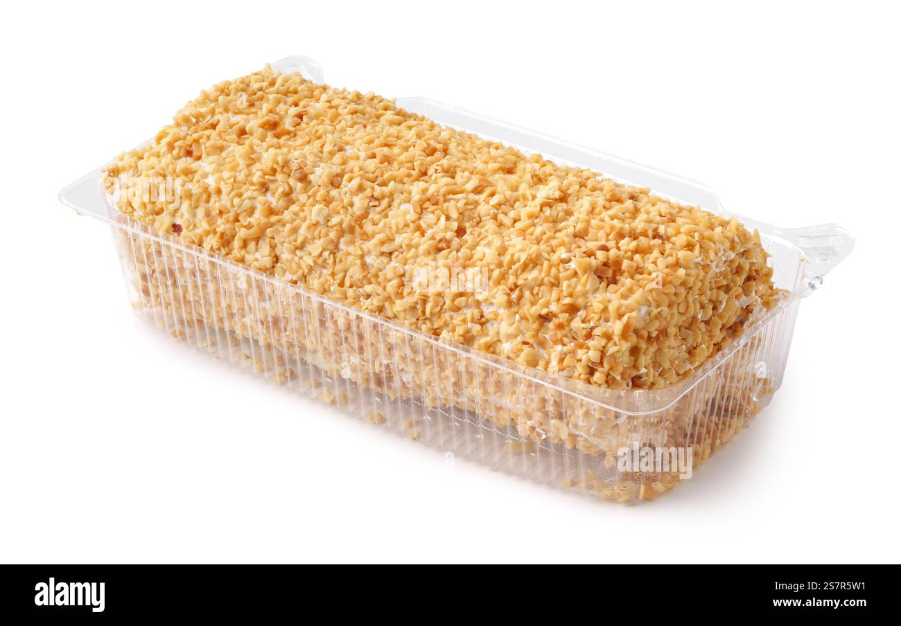 Delicious homemade cake covered in crunchy topping ready for serving at ...