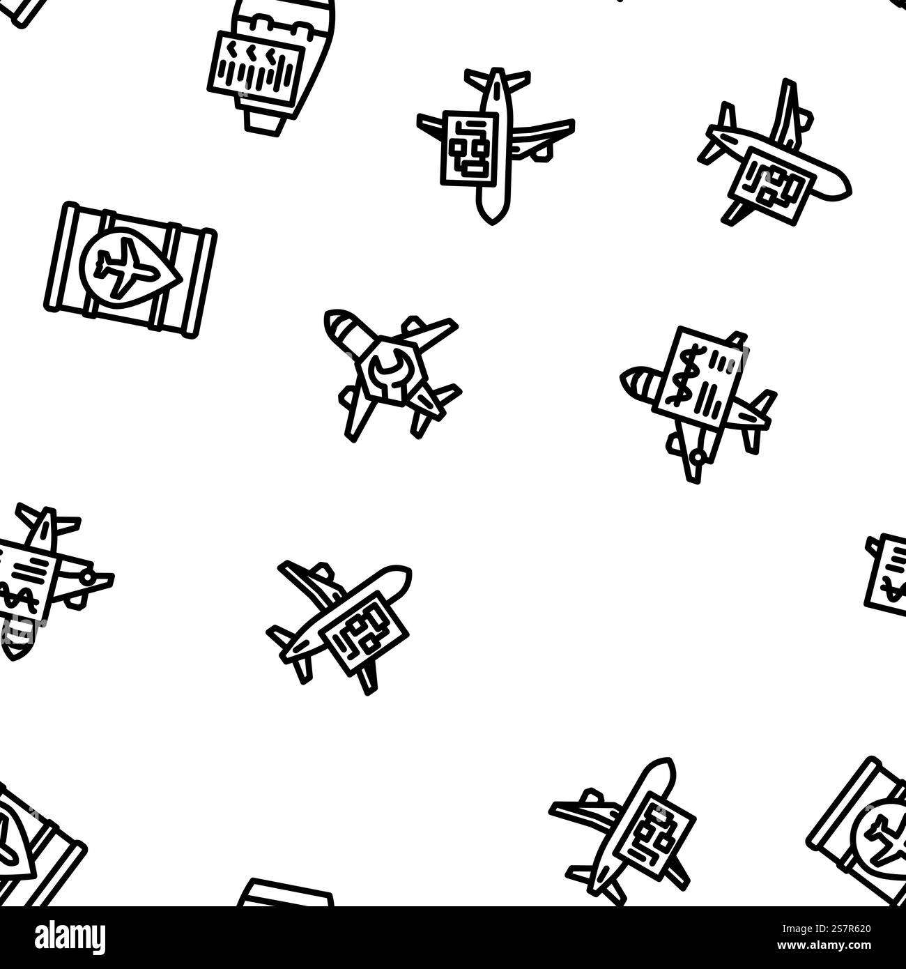aircraft mechanic aviation vector seamless pattern thin line ...