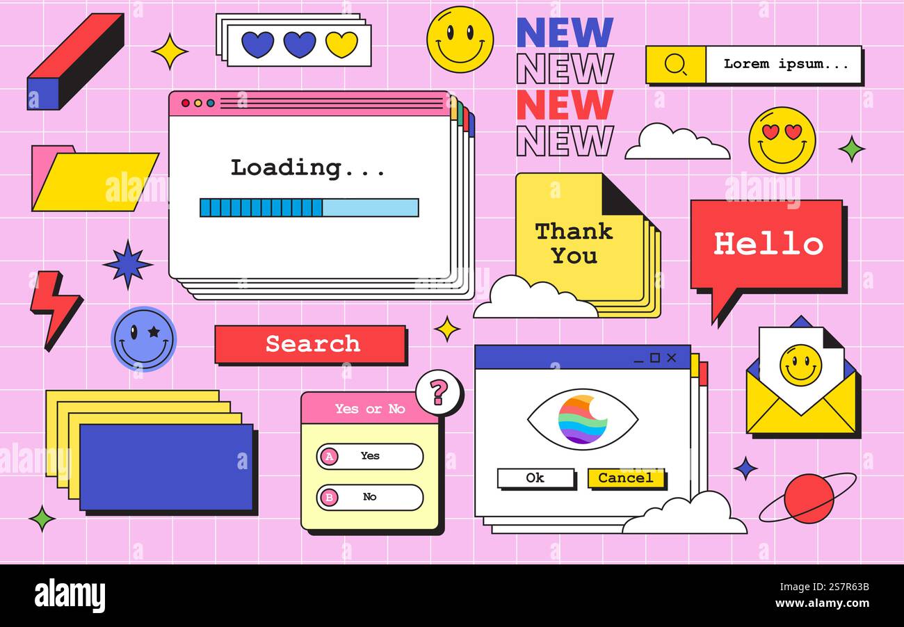 Universal Ui Kit For Designing Responsive Websites Mobile Apps And User Interface Retro Message