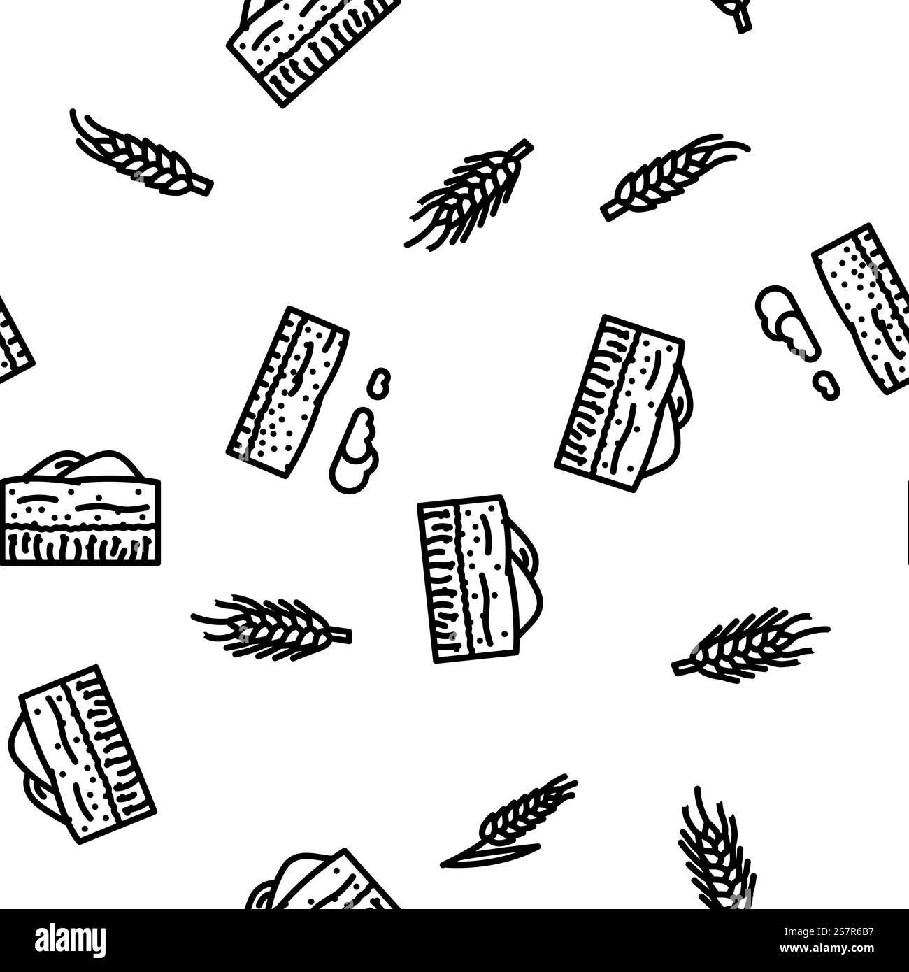 barley grain wheat vector seamless pattern thin line illustration ...
