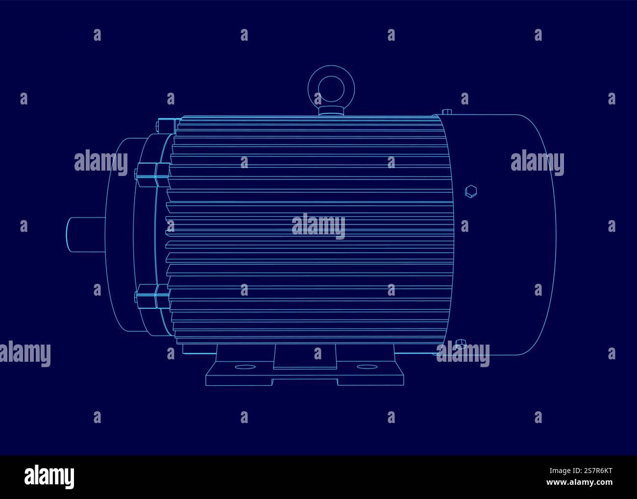 Blue drawing of a motor. The motor is shown in a blue drawing. The ...