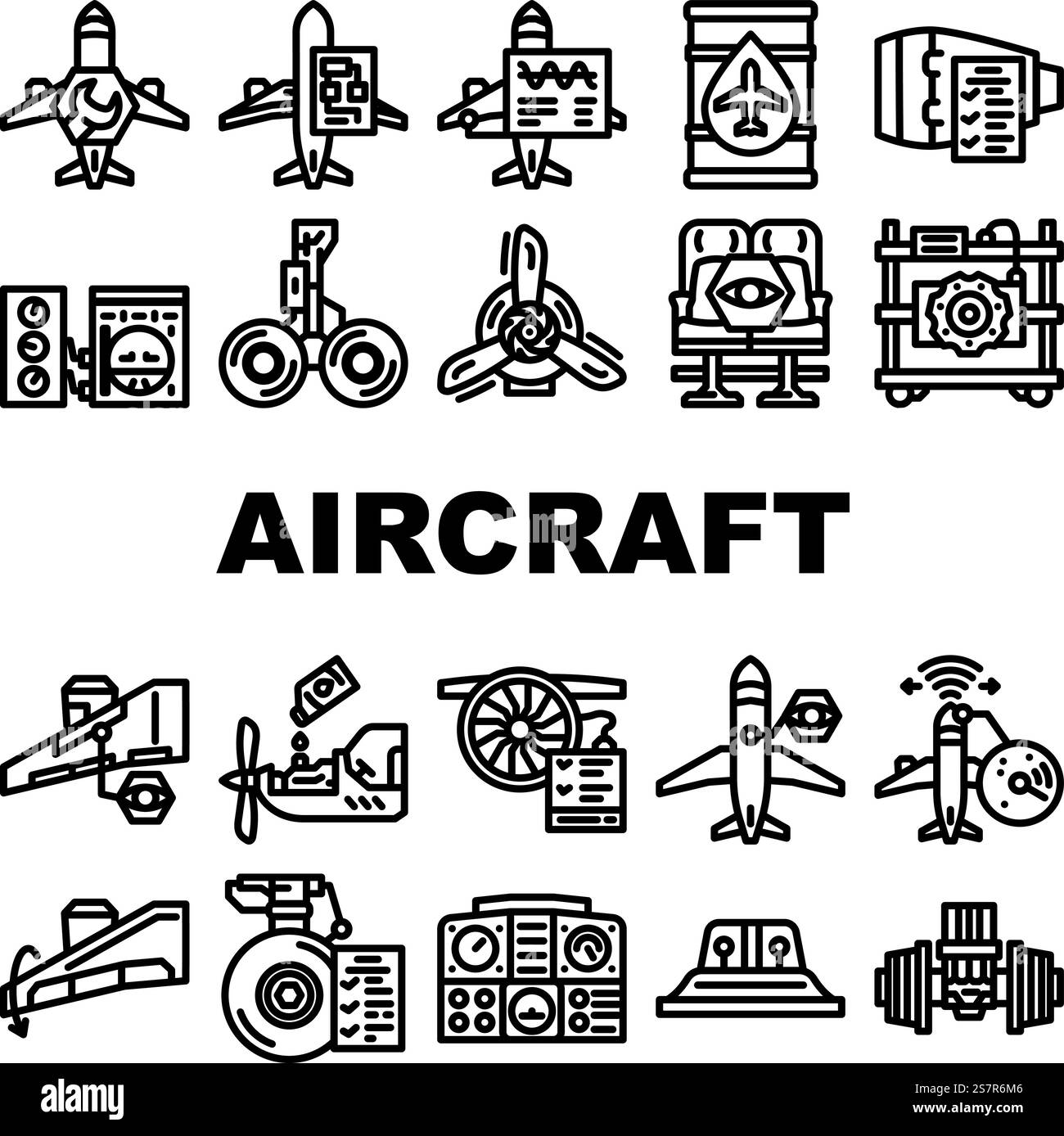 aircraft mechanic aviation icons set vector. maintenance plane, jet ...