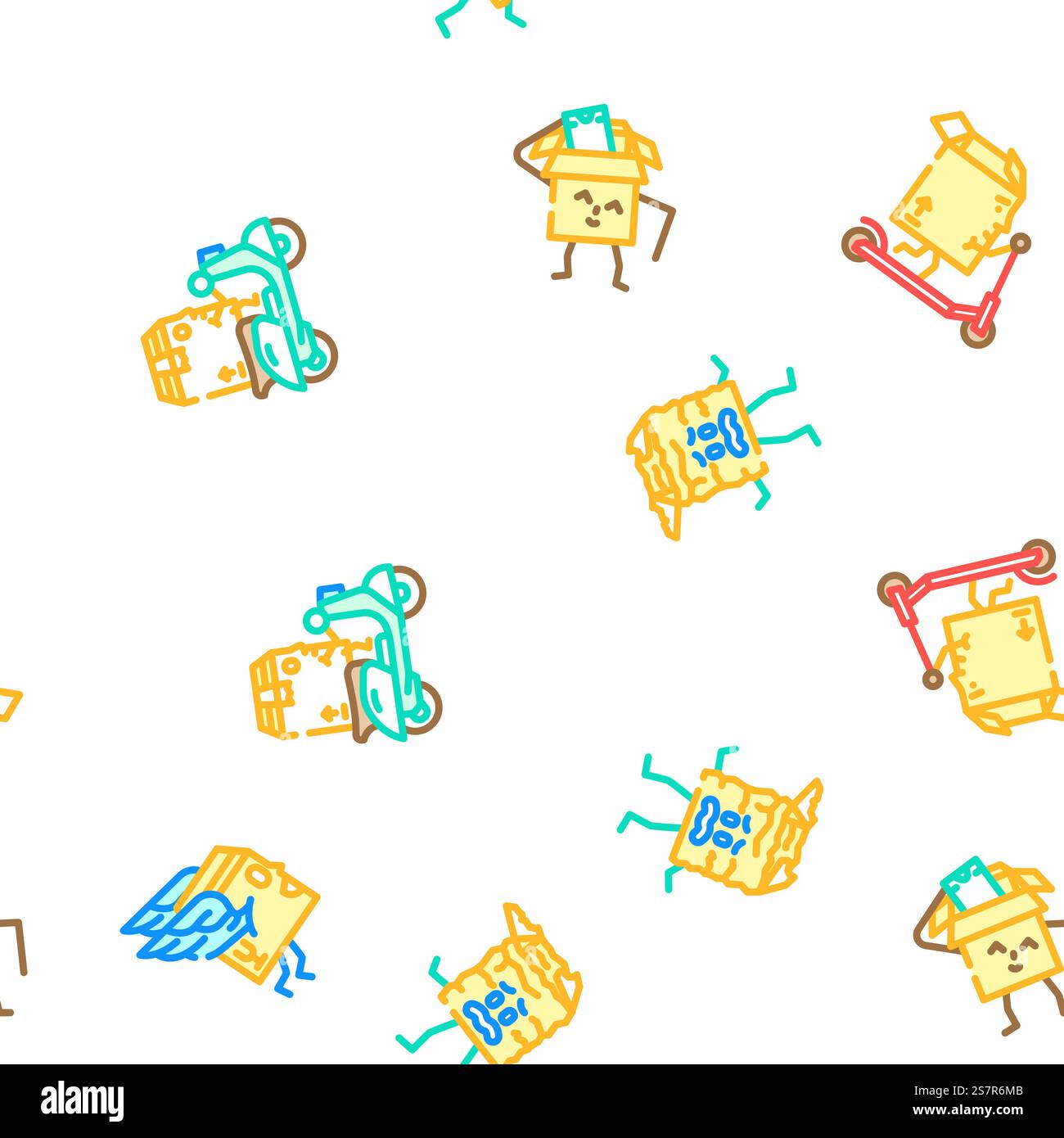 cardboard box character vector seamless pattern thin line illustration ...