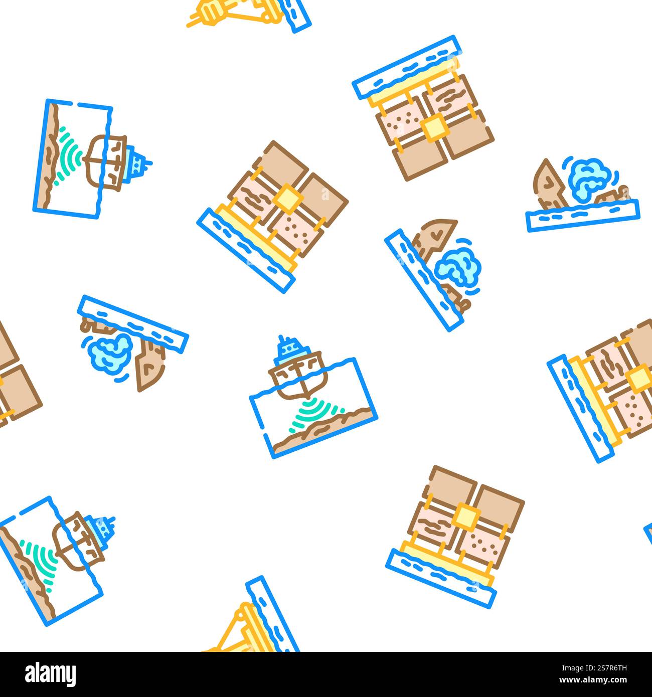 marine engineering ship vector seamless pattern thin line illustration ...