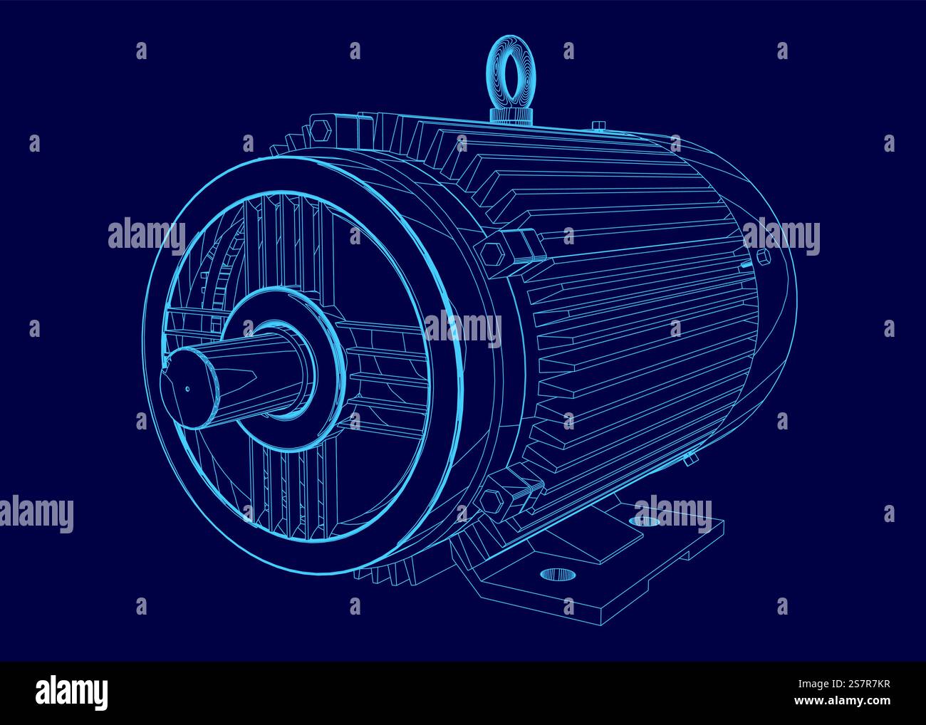 Blue drawing of a motor. The motor is shown in a stylized way, with the ...