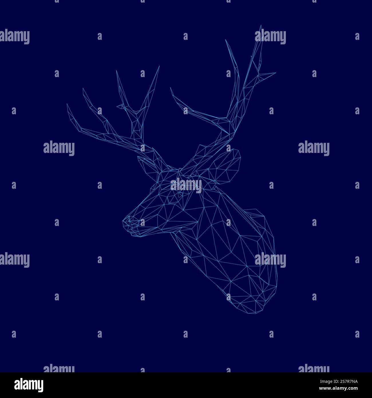 Blue deer head with a blue background. The deer head is made of a mesh ...