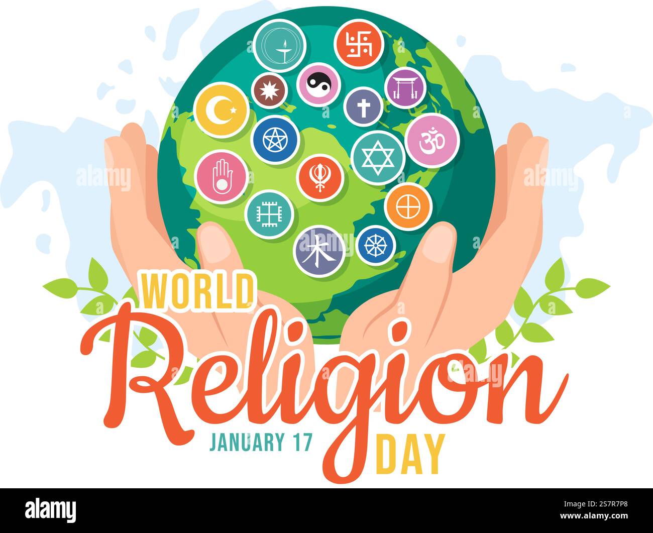 World Religion Day Vector Illustration on 17 January with Symbol Icons ...