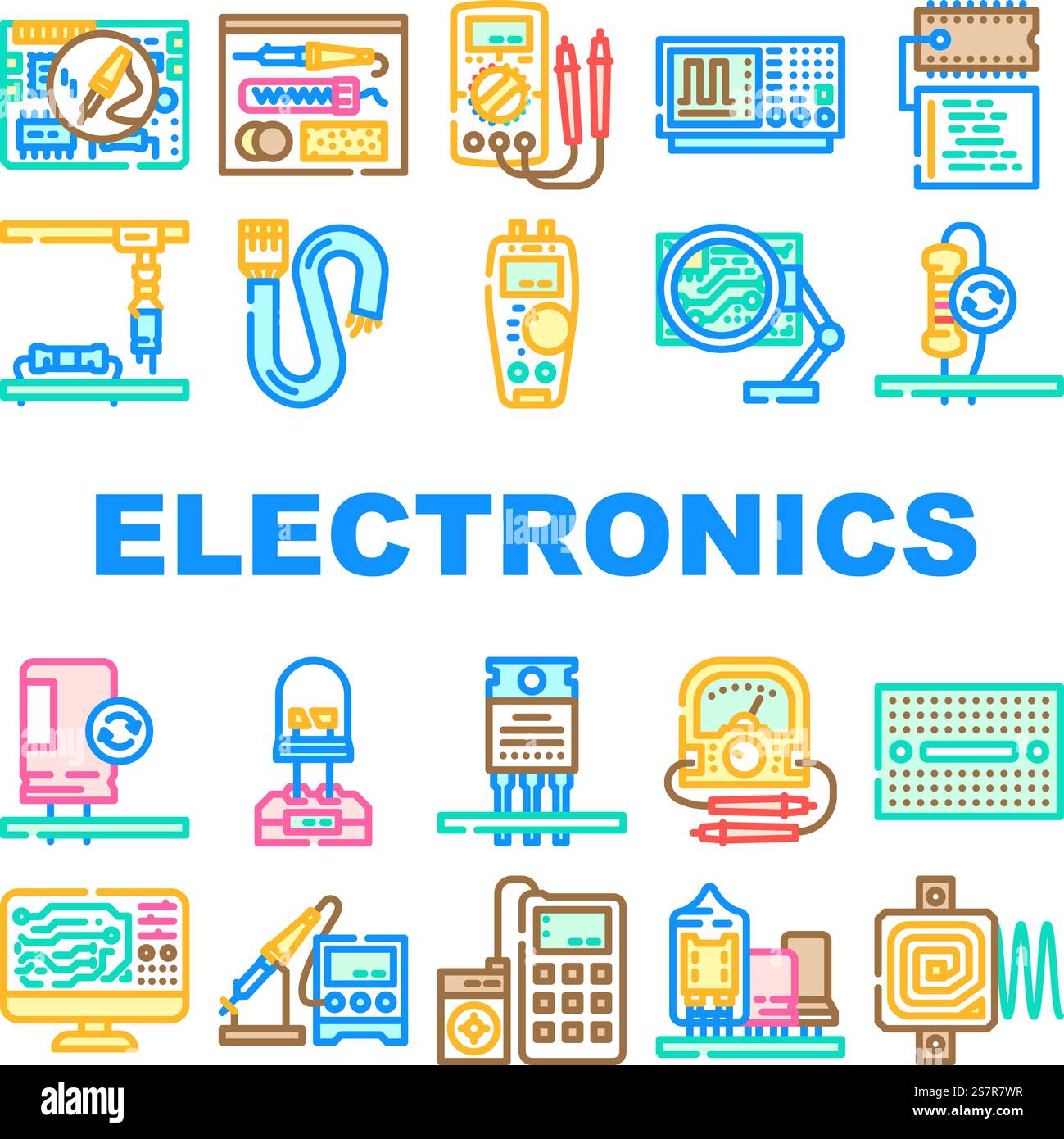 electronics technician industry icons set vector. engineer technology ...