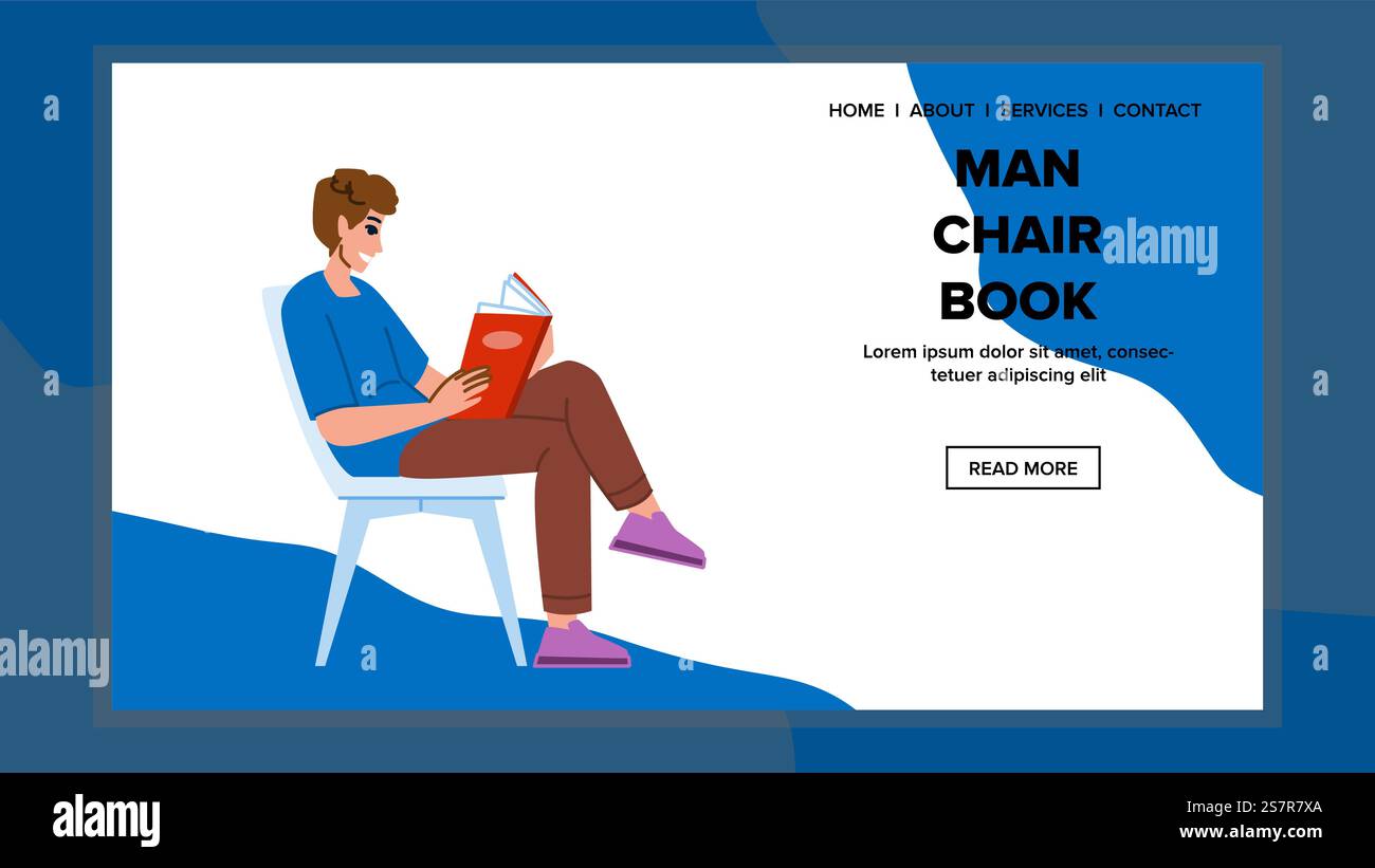 lifestyle man chair book vector. caucasian read, person home, indoors literature lifestyle man ...