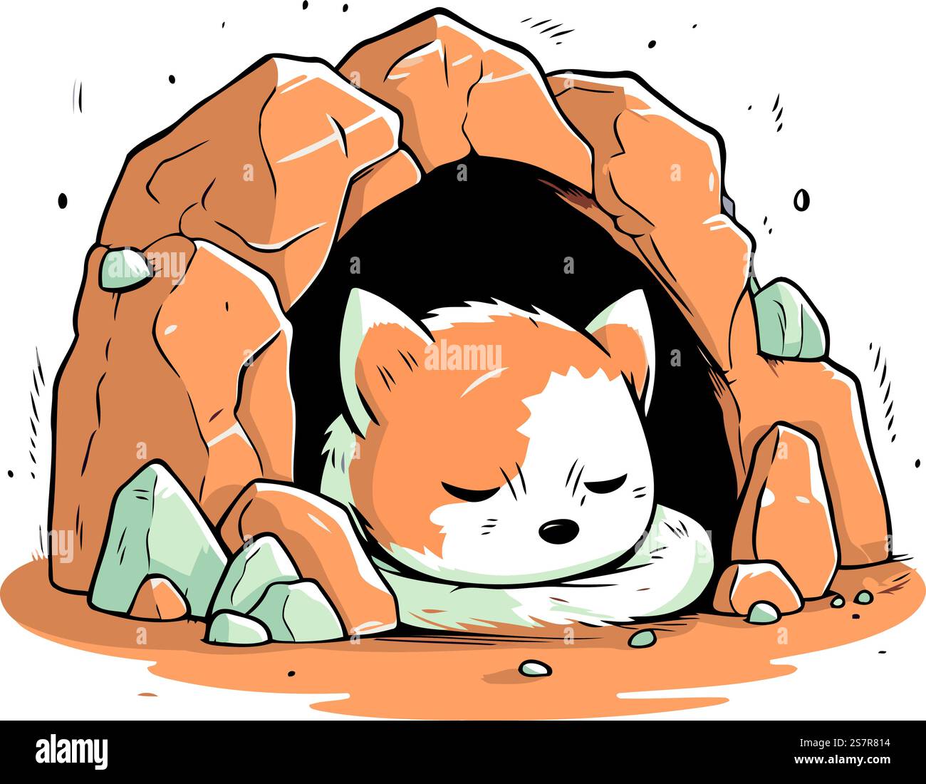 Cute fox sleeping in a cave. Vector hand drawn illustration Stock ...