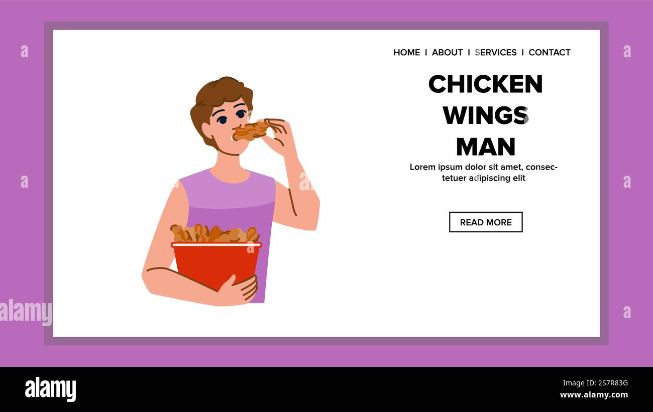 eat chicken wings man vector. meal unhealthy, dinner lunch, male fried ...