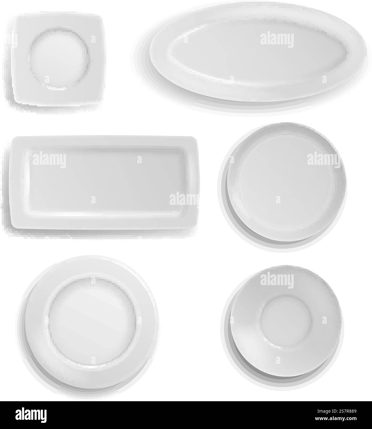 White plates set. Clean realistic ceramic porcelain tableware different ...