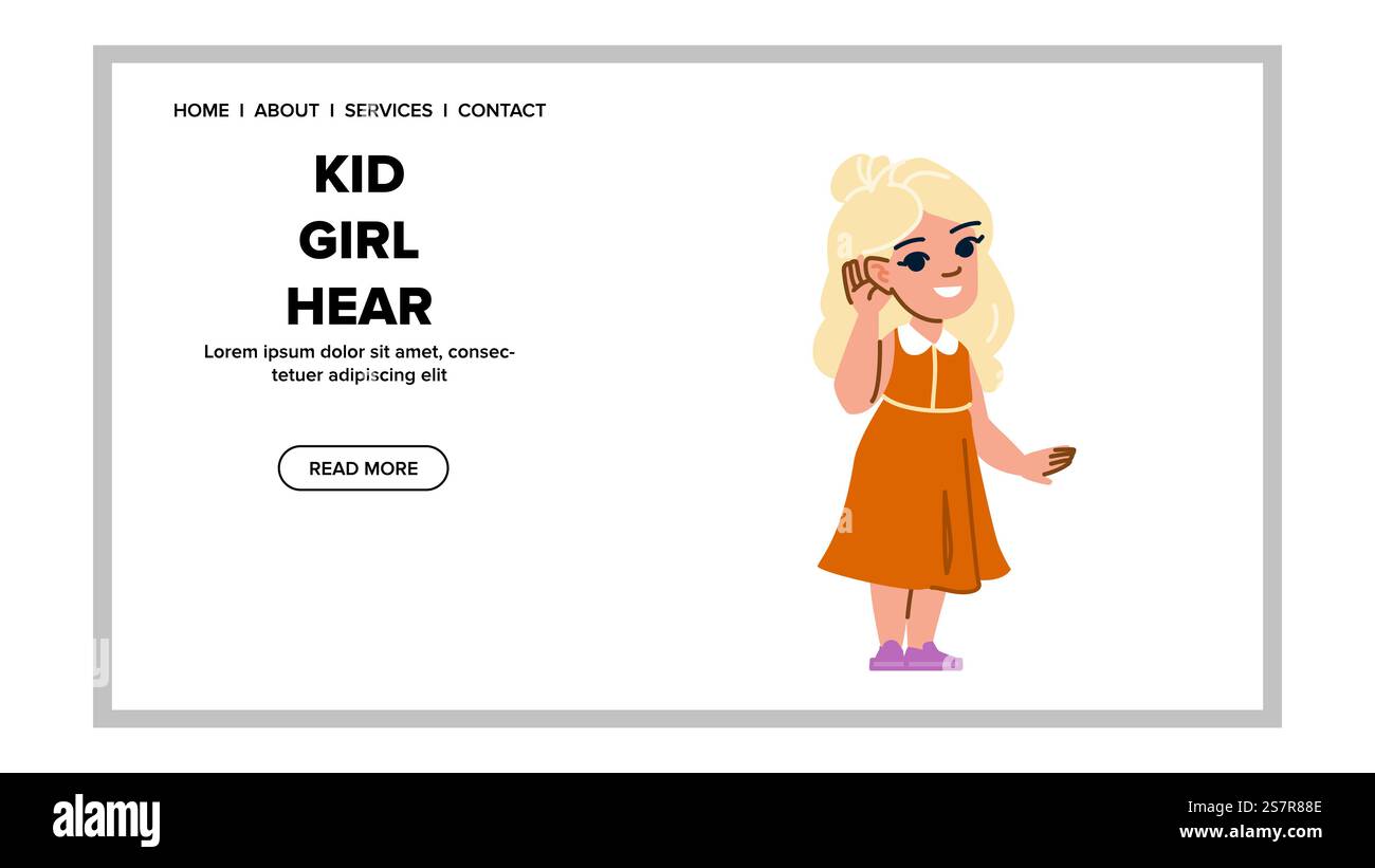 female kid girl hear vector. little sound, doctor deaf, health medicine ...