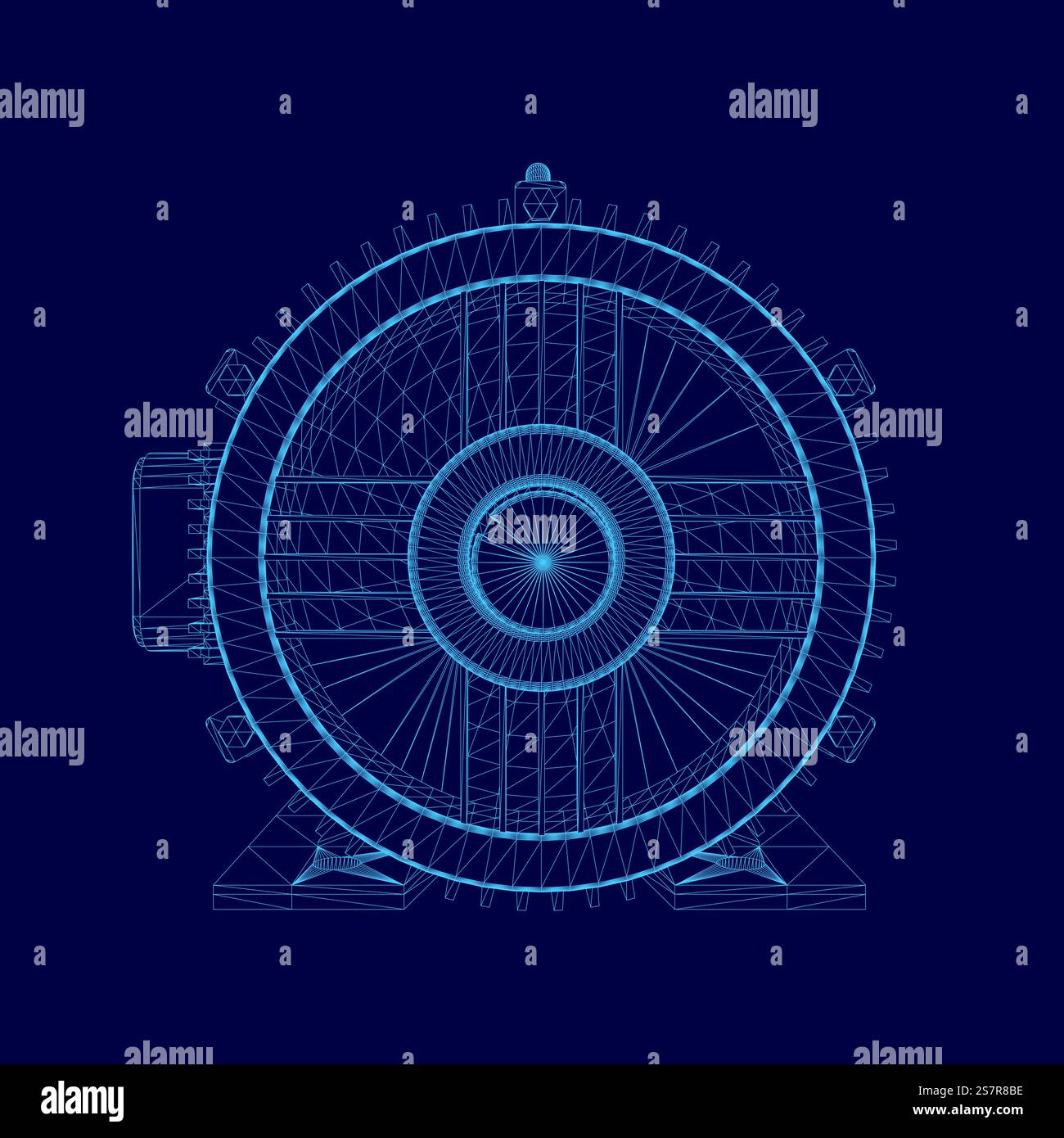 Blue drawing of a motor. The motor is shown in a stylized way, with the ...