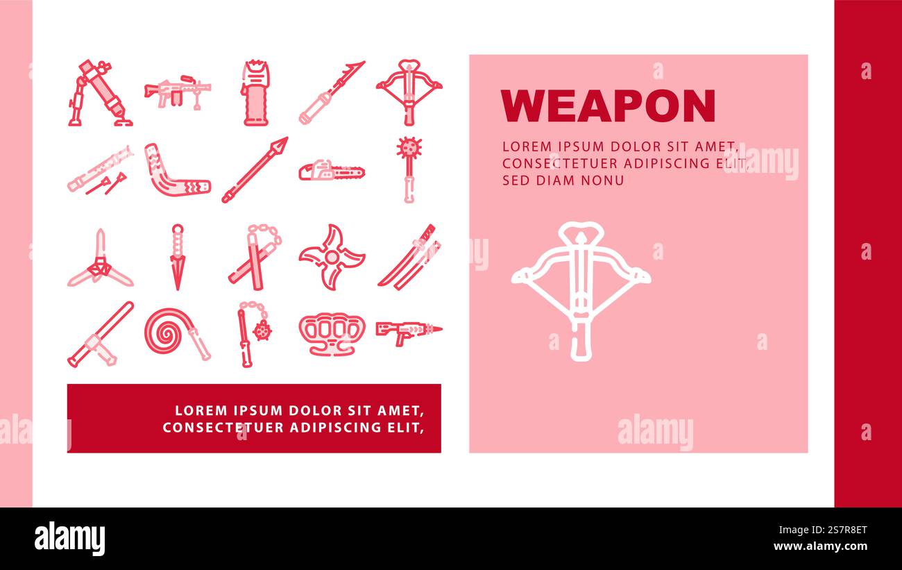 weapon war gun military landing web page vector. army knife, pistol ...