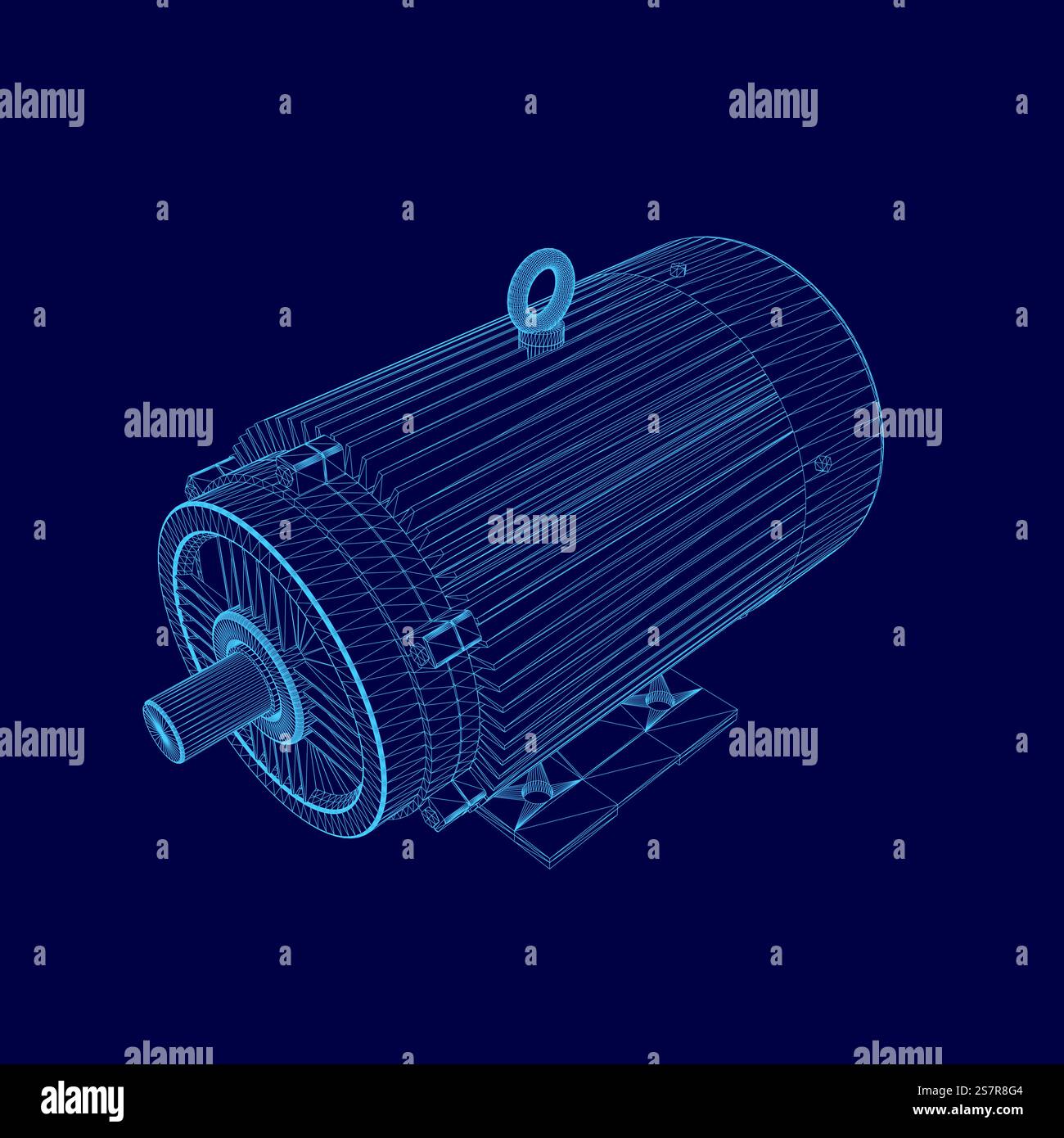 Blue image of a motor with a blue background. The motor is shown in a ...