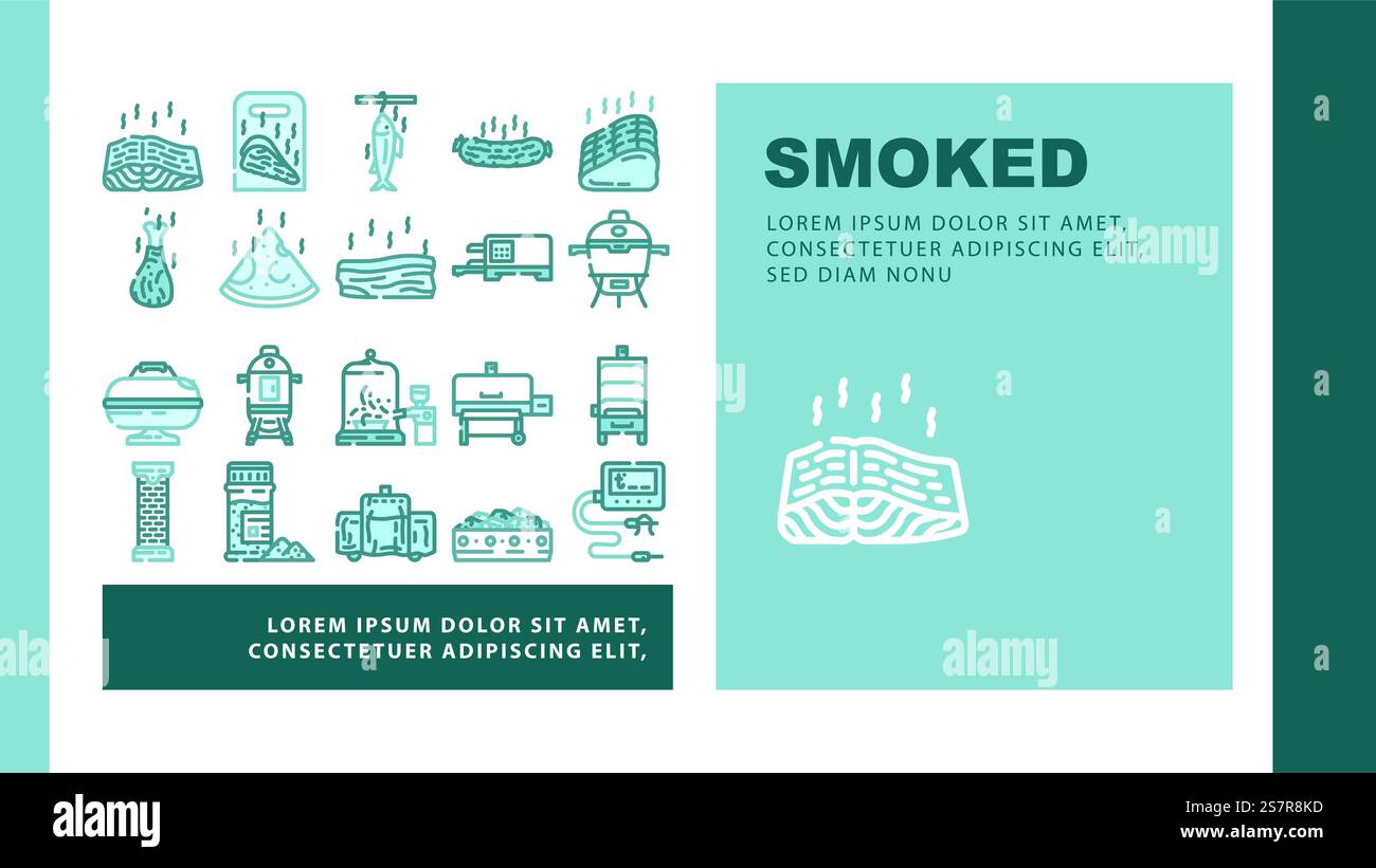 smoked meat bbq landing web page vector. grill beef, barbeque cooking ...