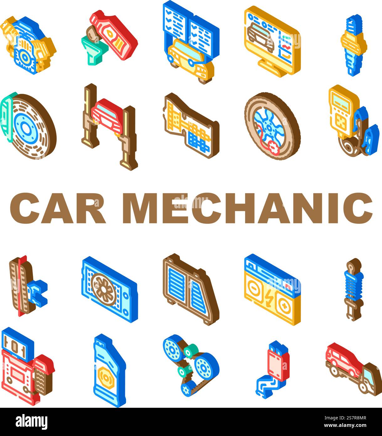 car mechanic auto icons set vector. garage repair, service maintenance ...