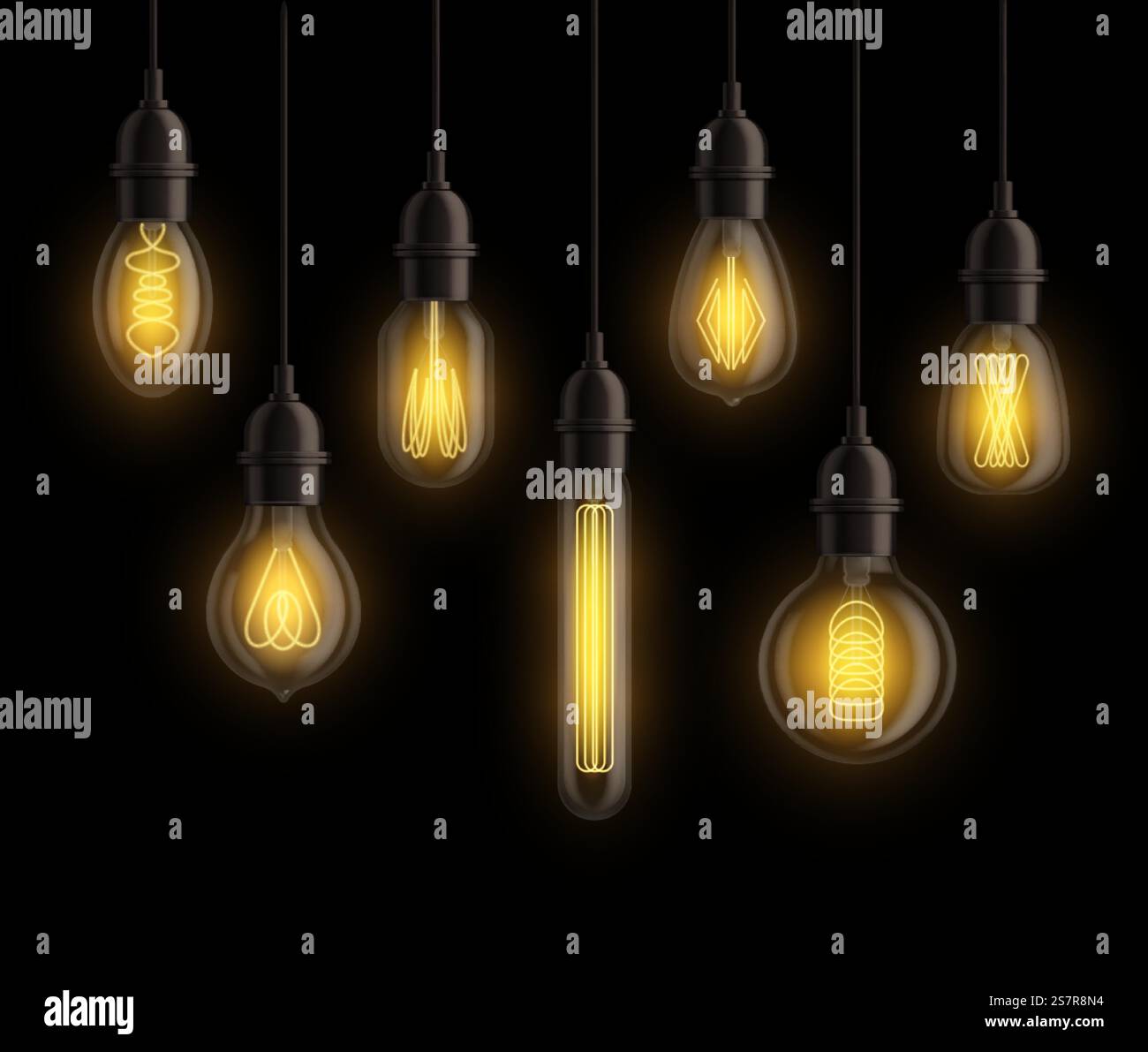 Lightbulb realistic. Design electricity light lamp, bright yellow ...