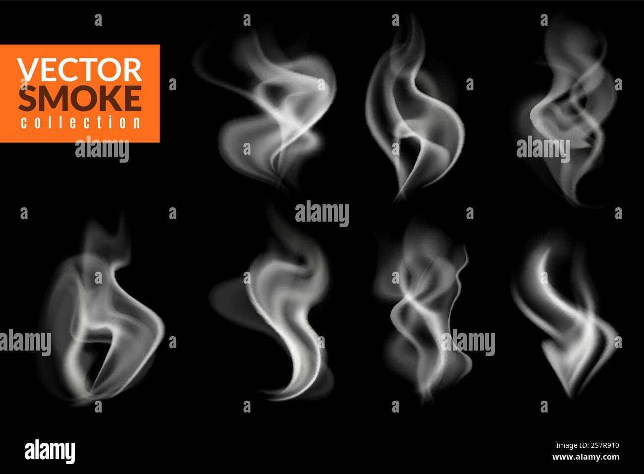 White smoky wisps. Realistic evaporation and burning traces collection ...