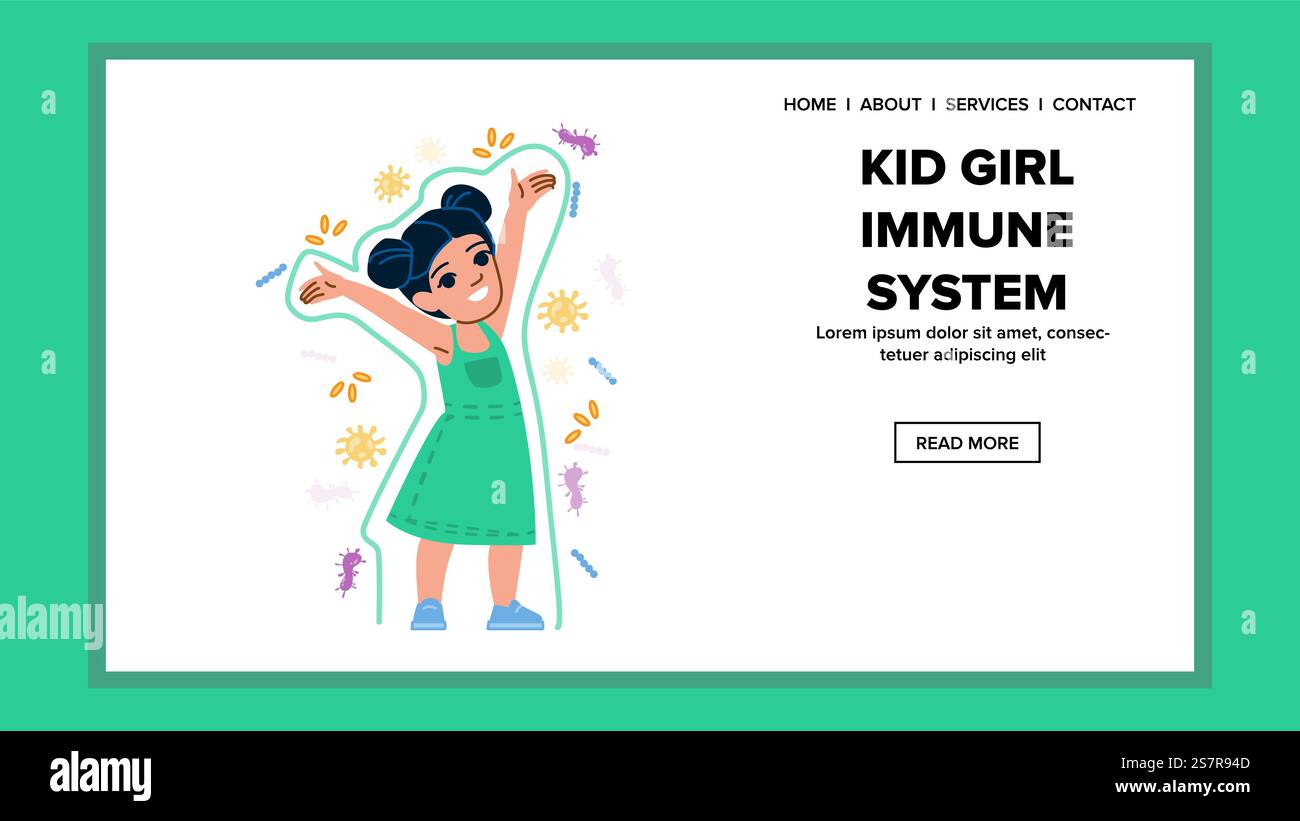protection kid girl immune system vector. web flat, child protection ...