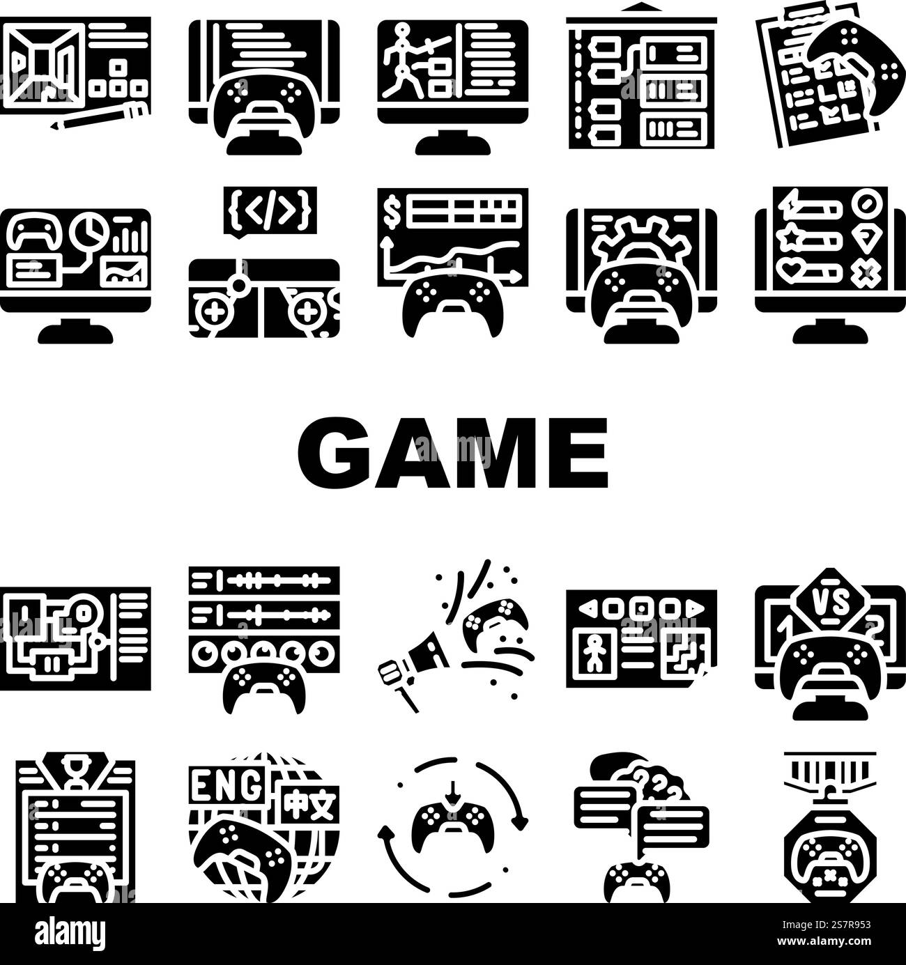 Game development software icons set vector computer screen hi-res stock ...