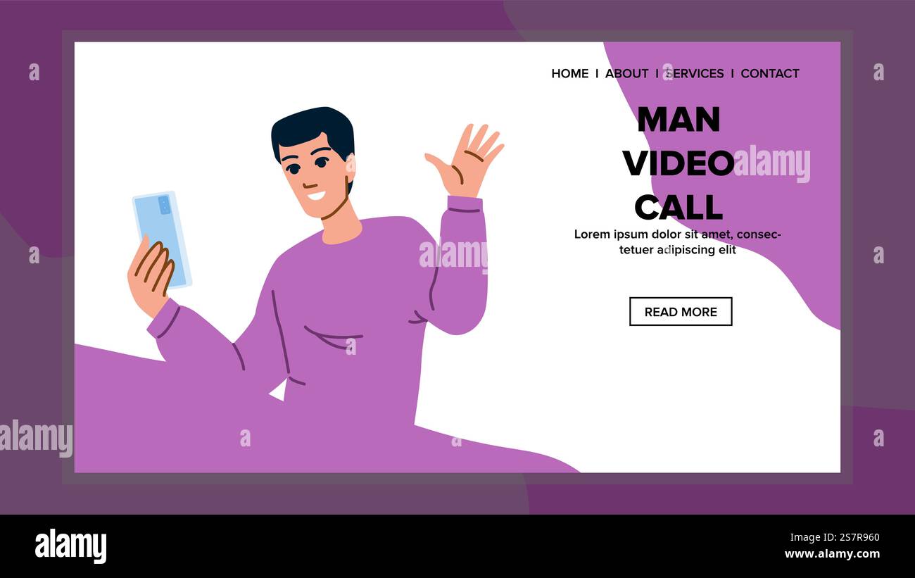 flat man video call vector. smiling business, technology communication ...