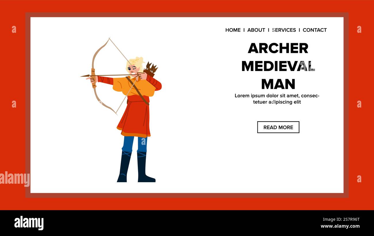 historical archer medieval man vector. middle ages, ranger y, bow and ...