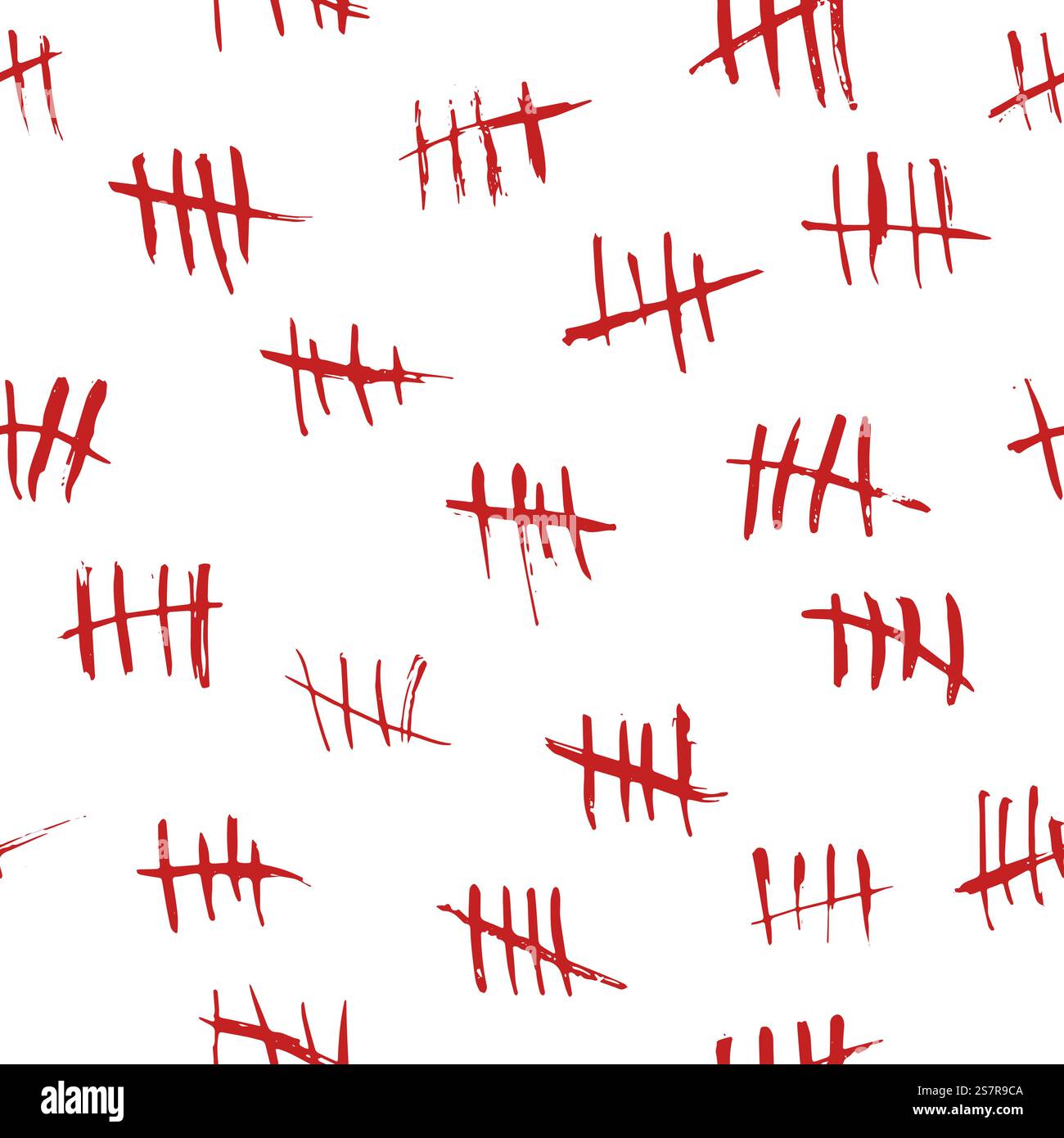 Seamless pattern tally marks. Red bloody hand drawn strokes, sketchy ...