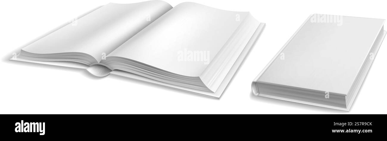 Book templates. Books blank cover open, closed covers empty textbook or ...