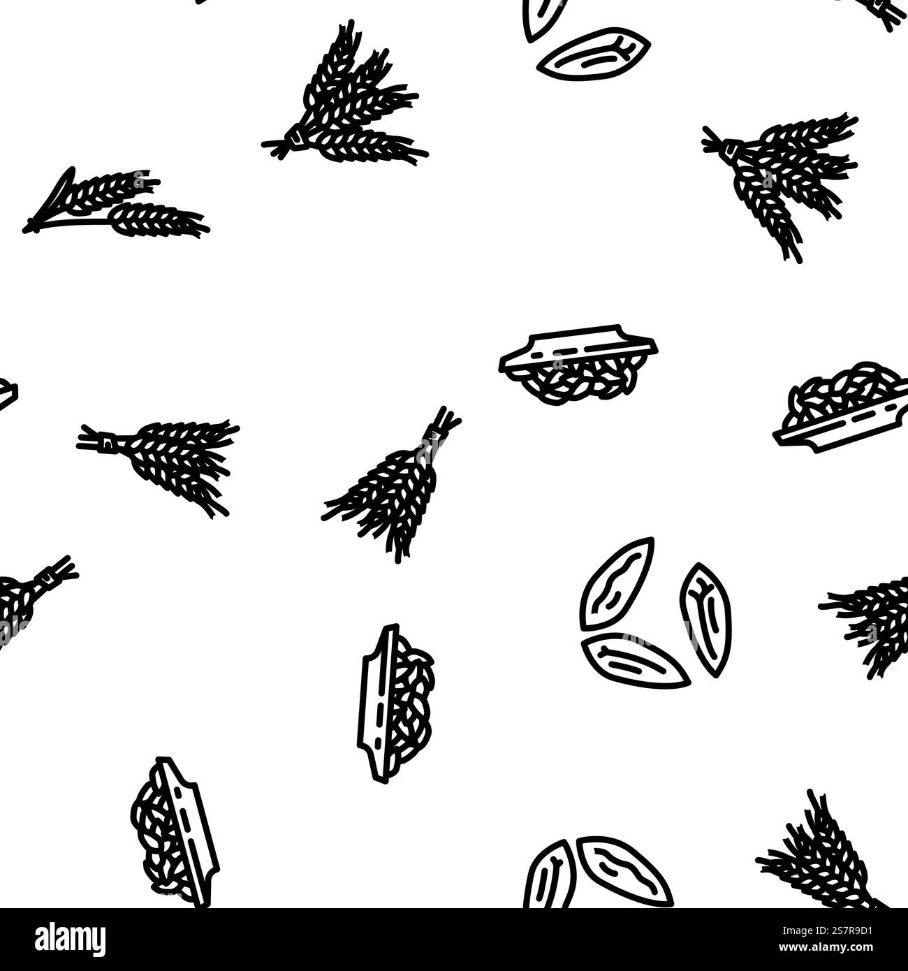 barley grain wheat vector seamless pattern thin line illustration ...