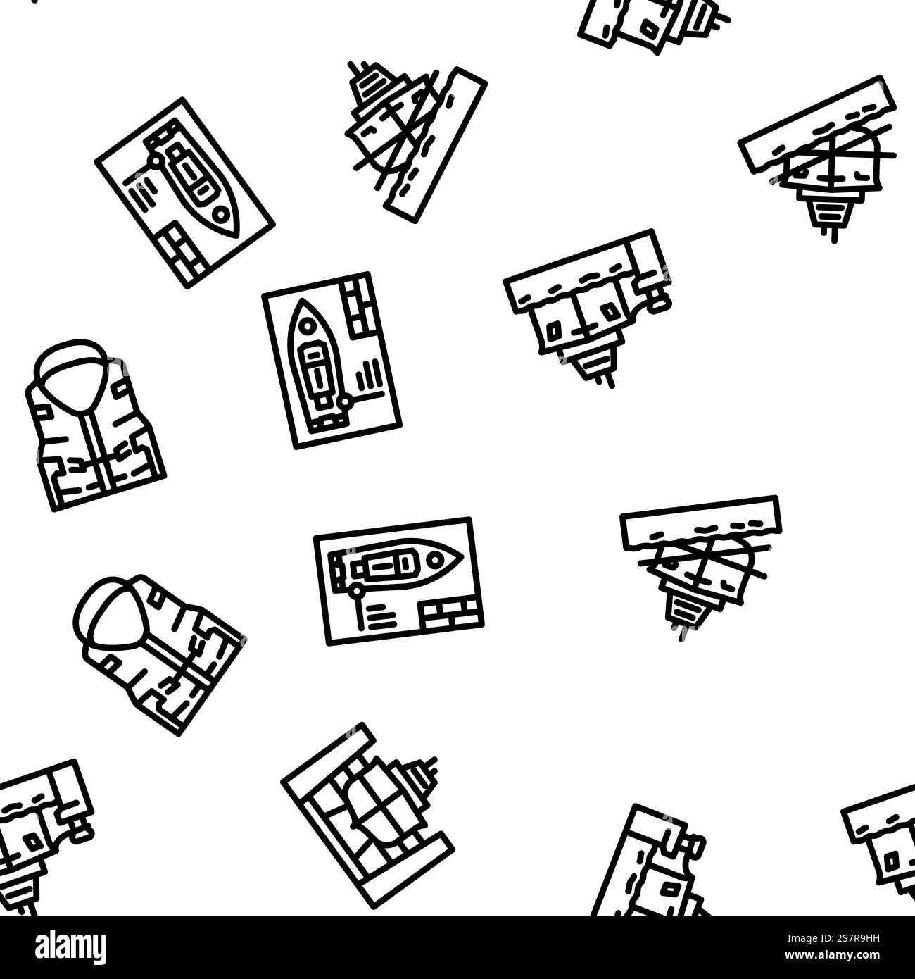 marine engineering ship vector seamless pattern thin line illustration ...