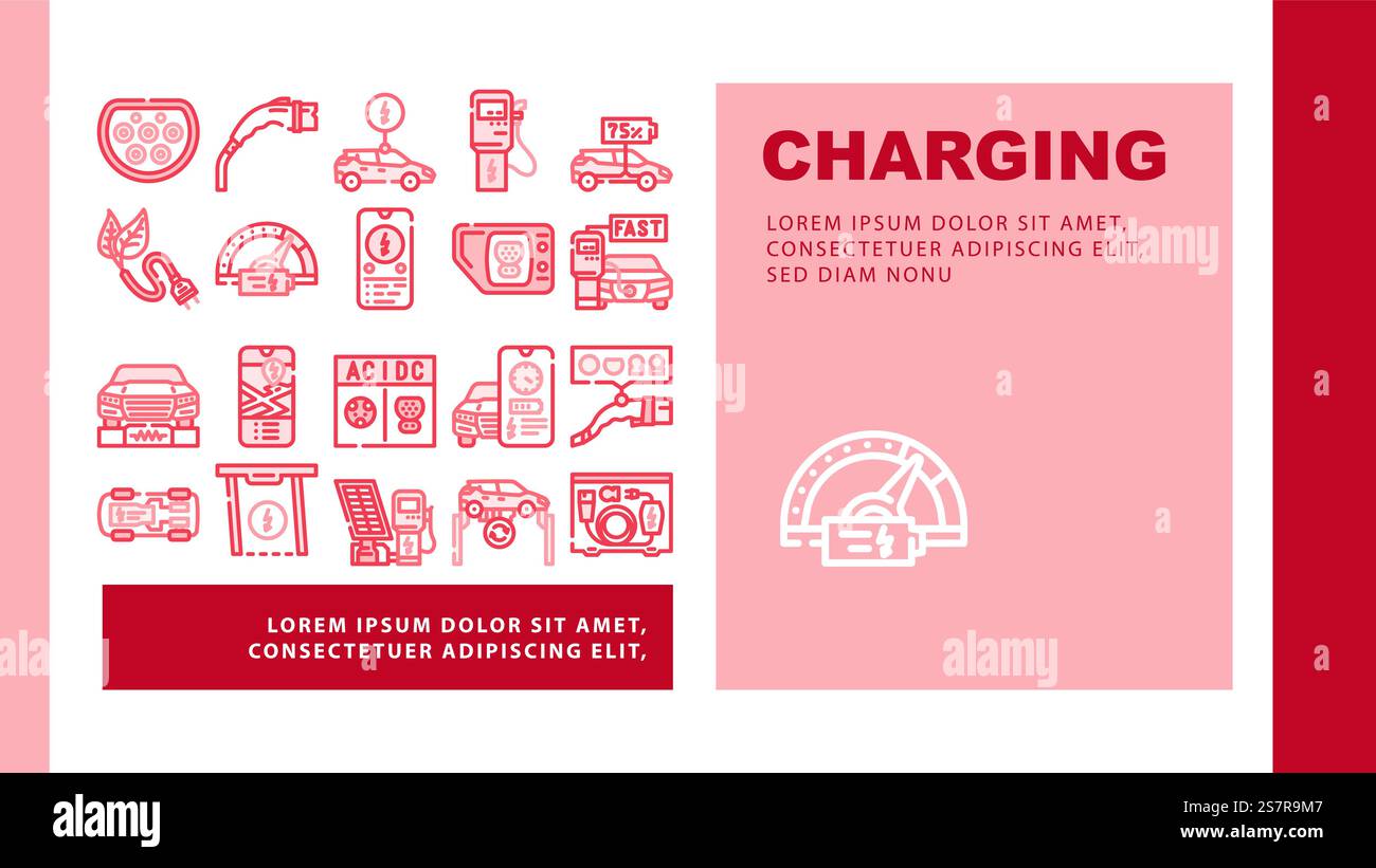 electric car charging landing web page vector. station energy, vehicle ...