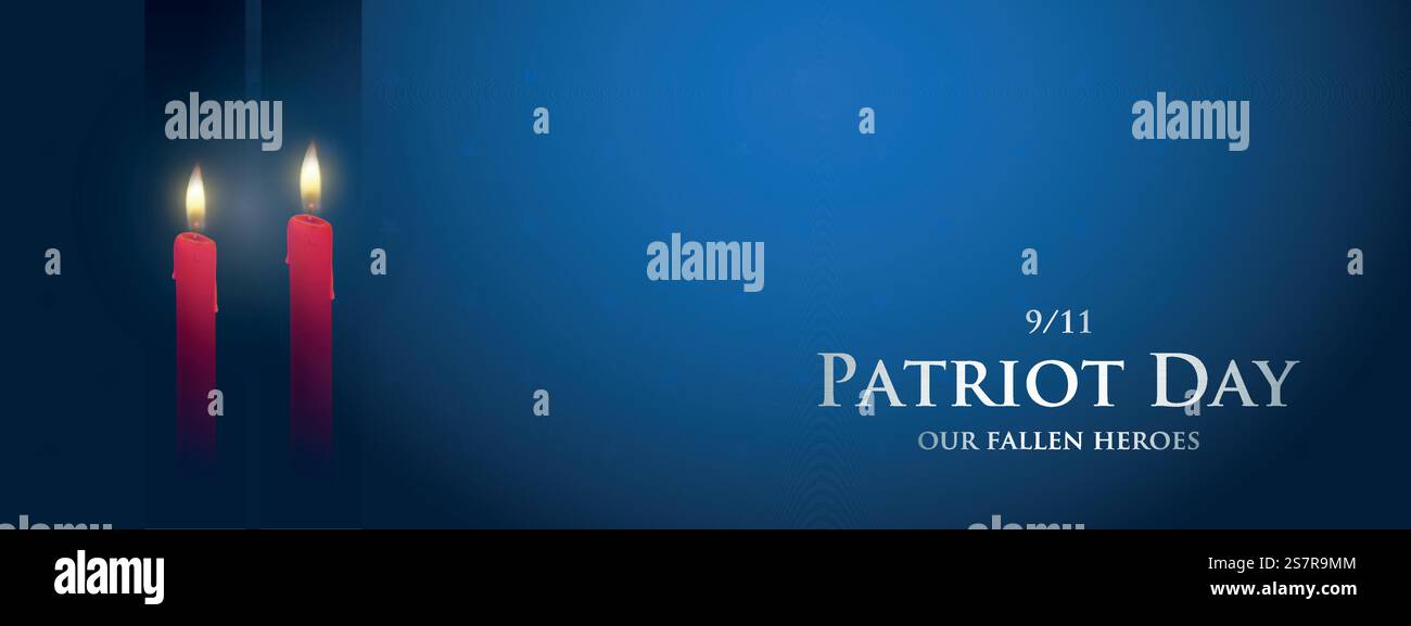 Patriot day September 11 horizontal banner. Two candles against ...