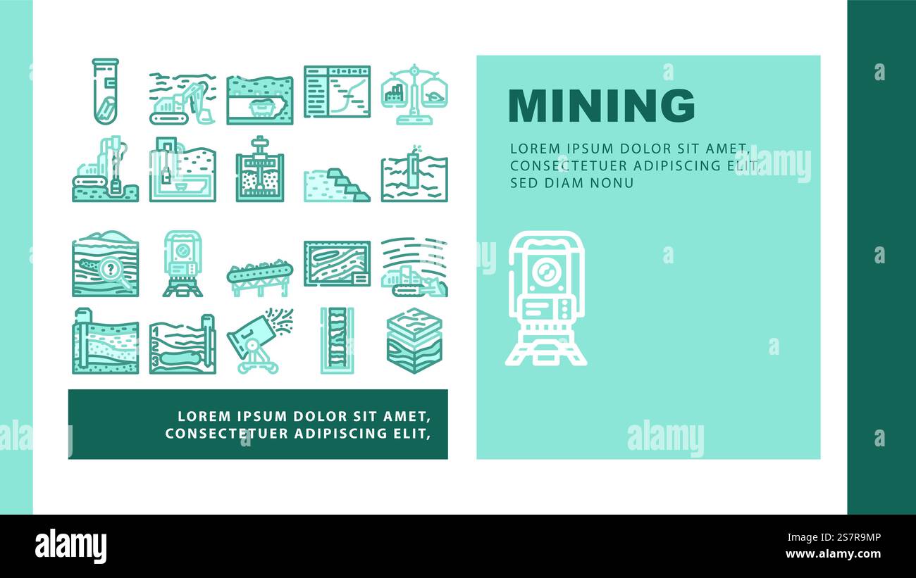 mining engineer industry landing web page vector. miner coal, equipment ...