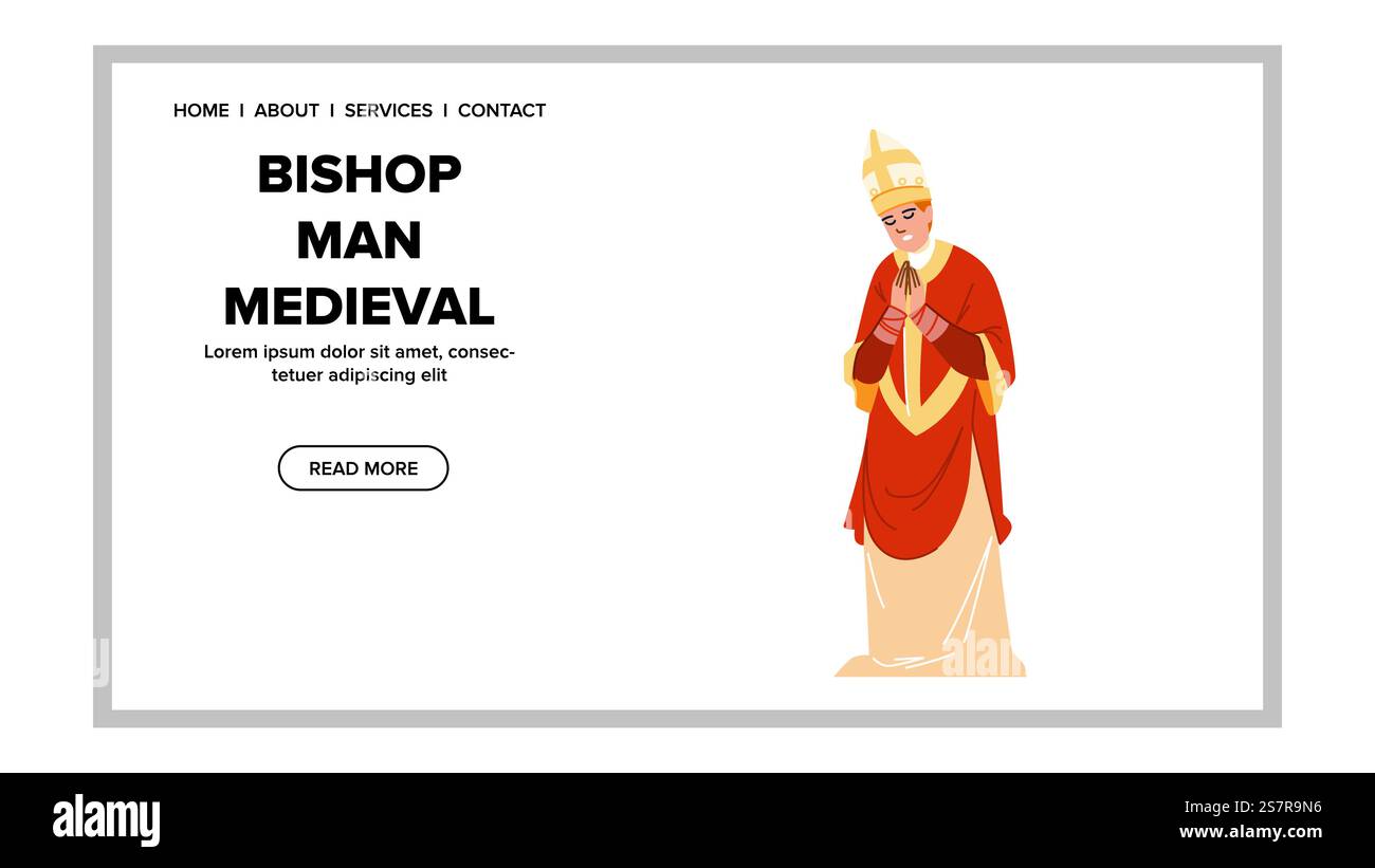 historic bishop man medieval vector. male priest, old character, person ...