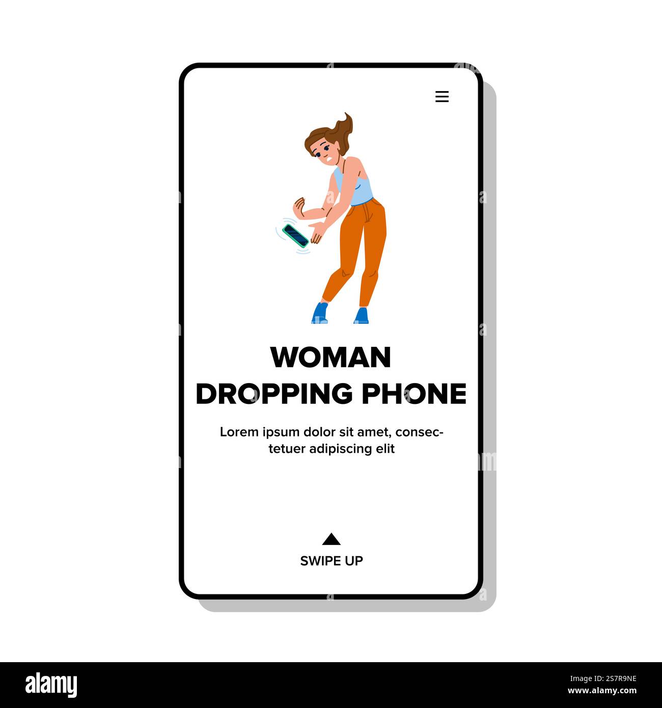 web woman dropping phone vector. flat mobile, smart young, cell street ...