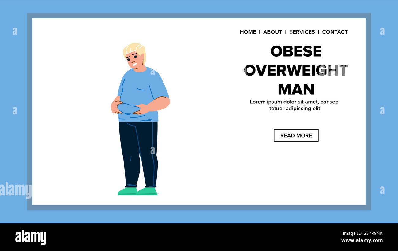 obesity obese overweight man vector. fat person, weight diet, belly ...