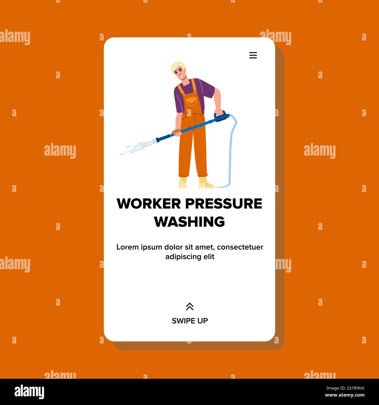 water worker pressure washing vector. job clean, wash jet, nozzle wet ...