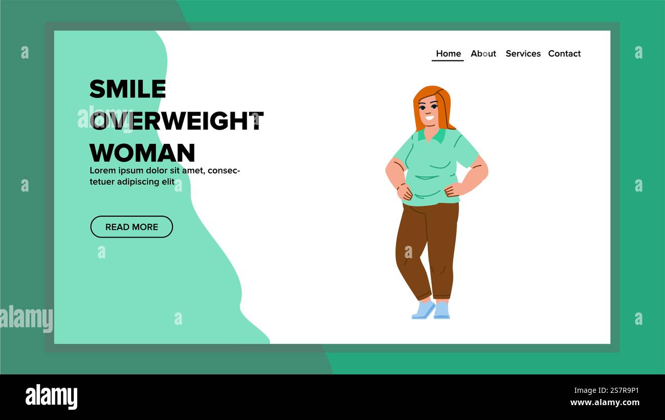 lifestyle smile overweight woman vector. web flat, lifestyle fat ...
