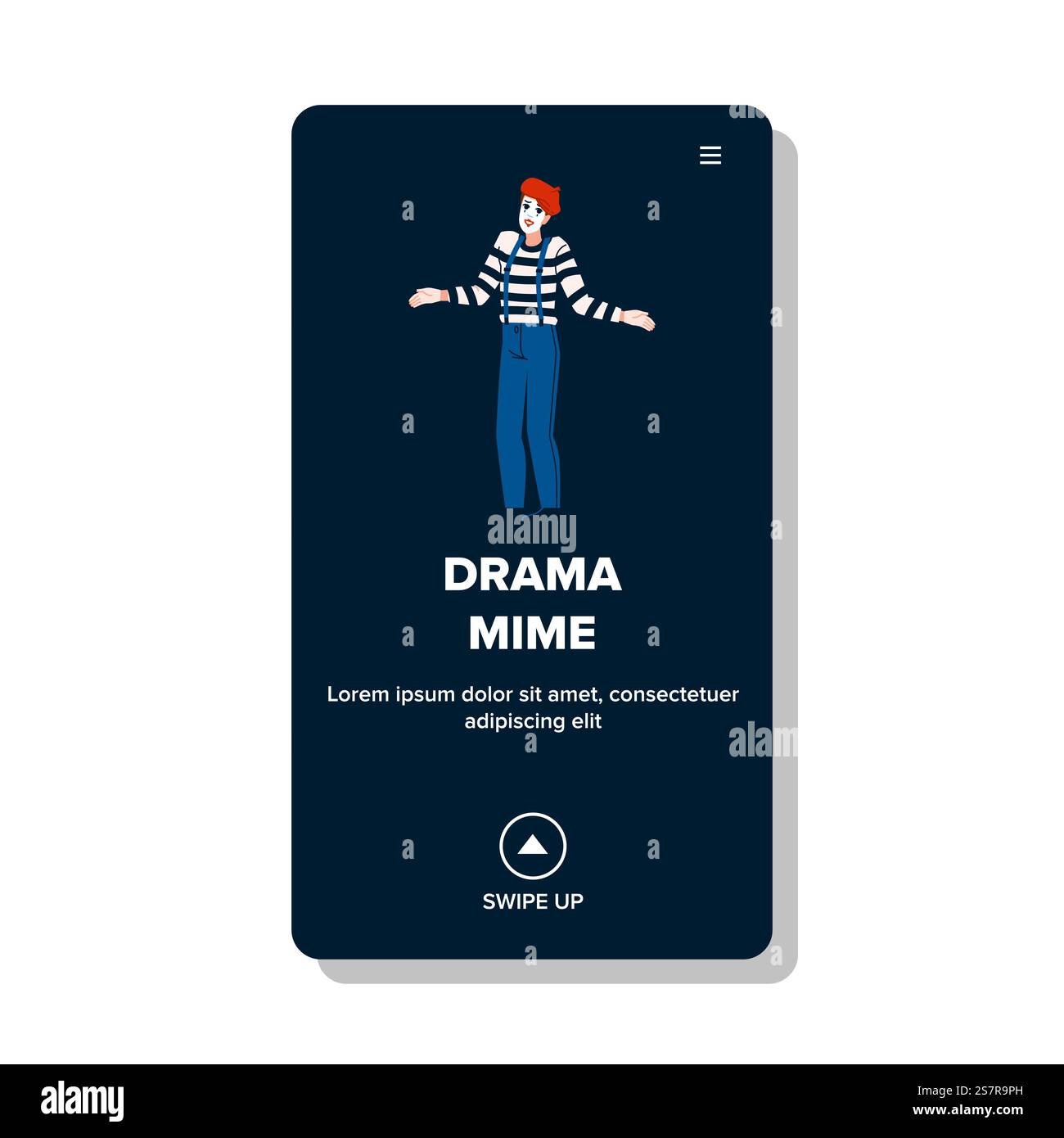 flat drama mime vector. face panto, paint character, circus hat flat ...