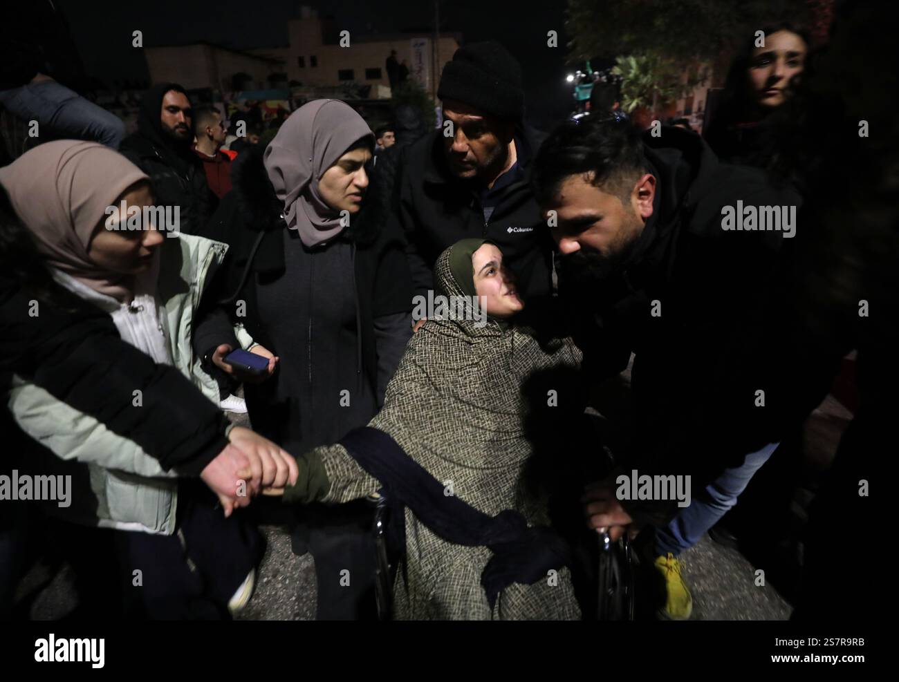 20 January 2025, ---, Beitunia: A Palestinian released prisoner greets ...