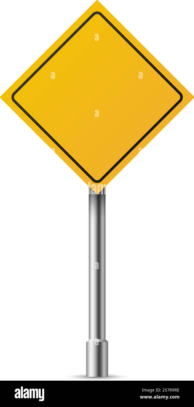 Realistic road sign. Yellow diamond shape. Warning symbol isolated on ...