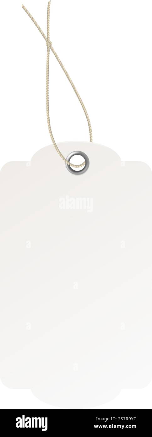 White paper label on string. Realistic baggage tag isolated on white ...