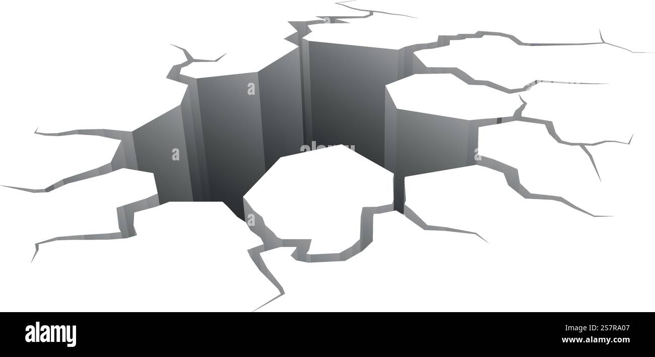 Ground hole with cracks. Realistic surface damage effect isolated on ...